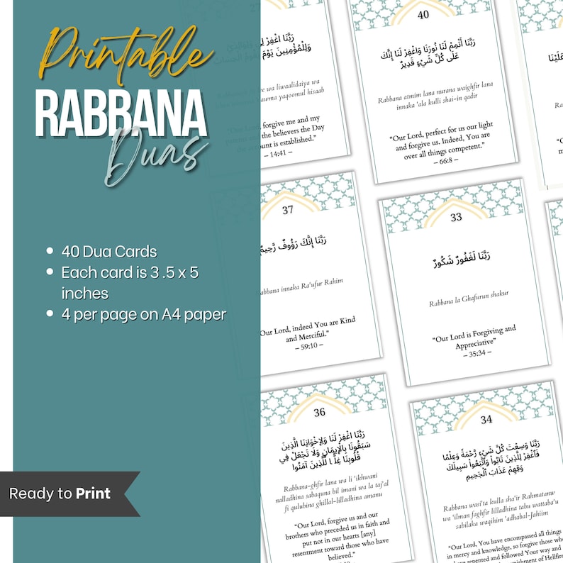 40 Rabbana Dua Cards, Islamic Digital Quranic Dua , Printable Prayer Cards, Muslim Dua ...
