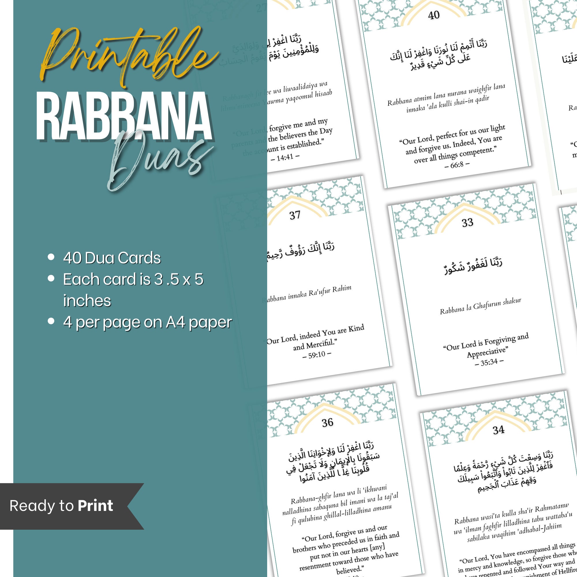 40 Rabbana Dua Cards, Islamic Digital Quranic Dua , Printable Prayer ...