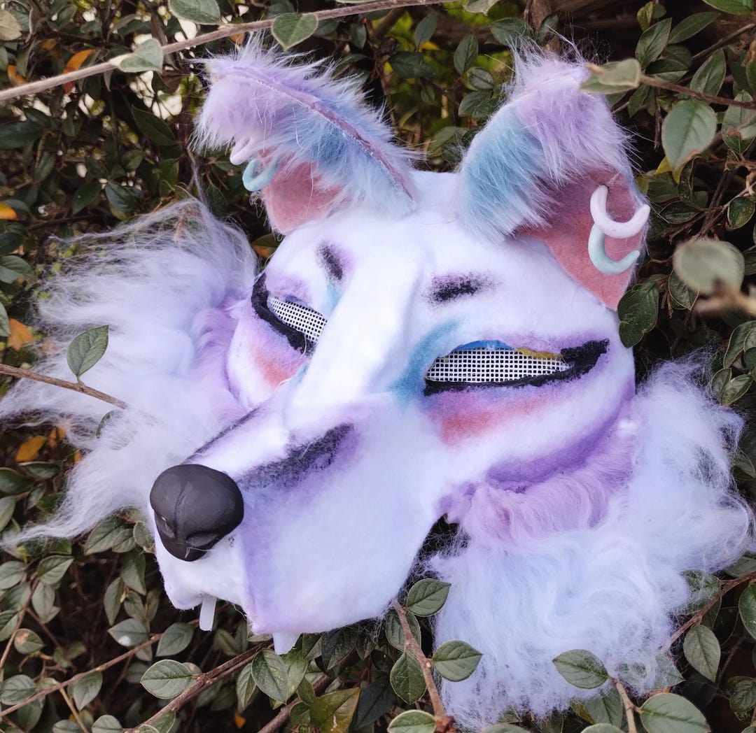 Therian Mask Fox With Fangs, Artic Fox Therian Mask, Furry Mask Dog ...