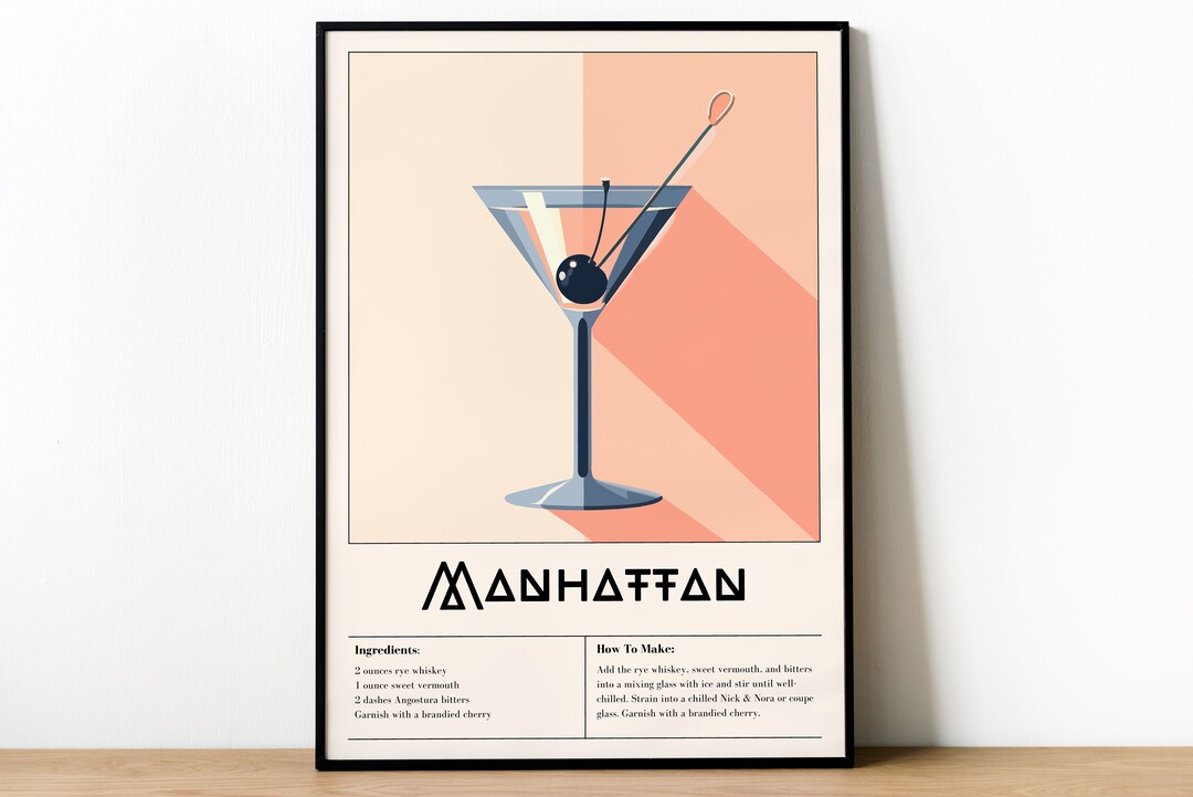Manhattan Deco Cocktail Poster Vintage Charm Pastel Cocktail Prints ...