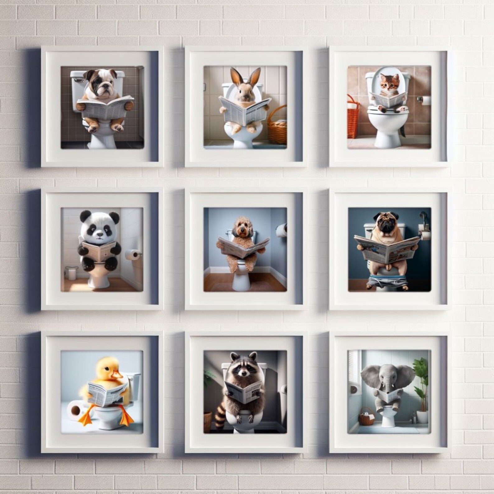 Cute Animals Sitting on the Toilet Prints Square Funky - Etsy