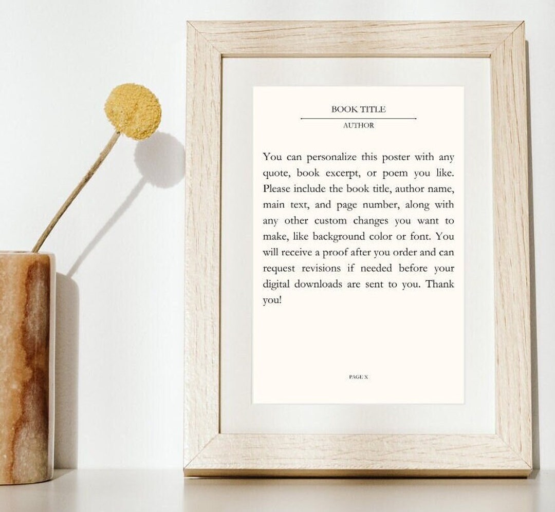 Custom Book Page Poster | Custom Book Digital Art | Digital Download ...
