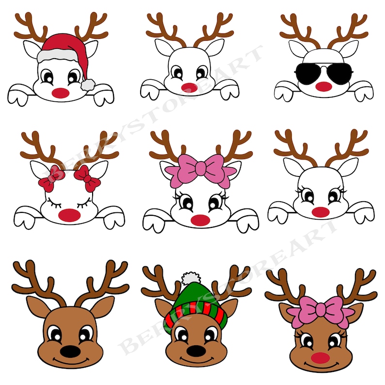 Christmas Reindeer Faces SVG Bundle: Holiday Clip Art - Etsy