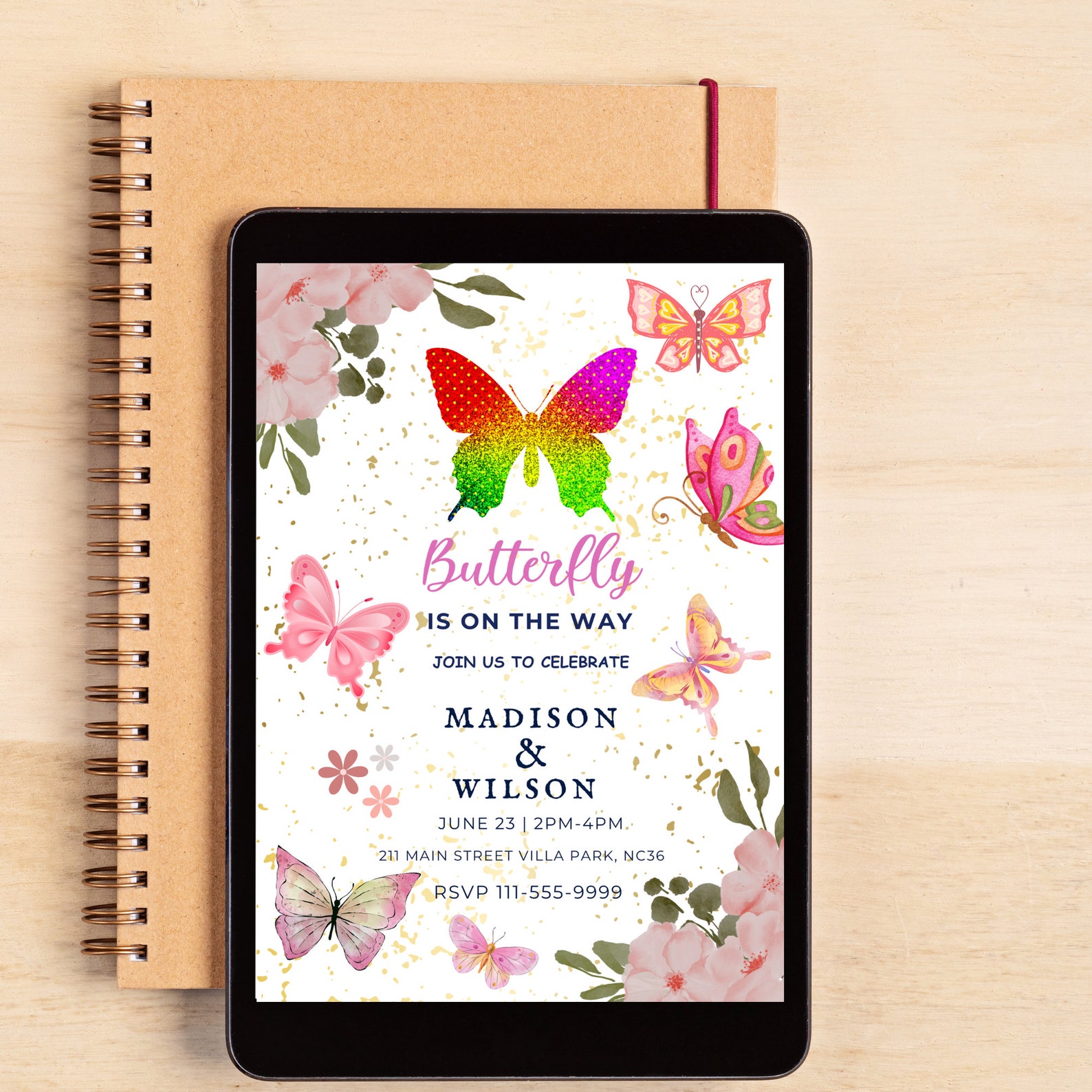 Editable Butterfly Birthday Invitation, 1st Birthday Invite, Floral ...