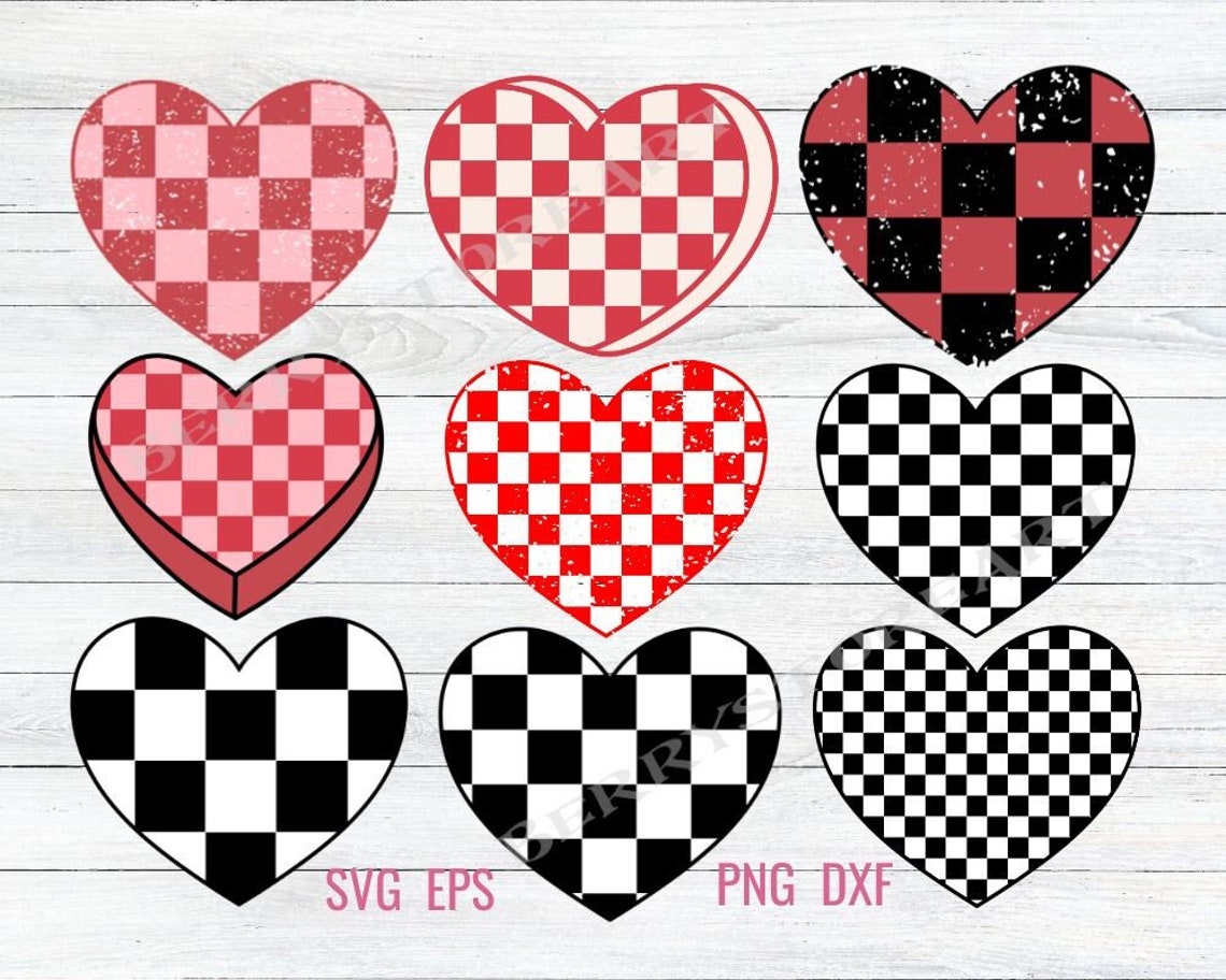 Checkered Heart Svg, Checkered Heart PNG, Checker Pattern Svg, Doodle ...