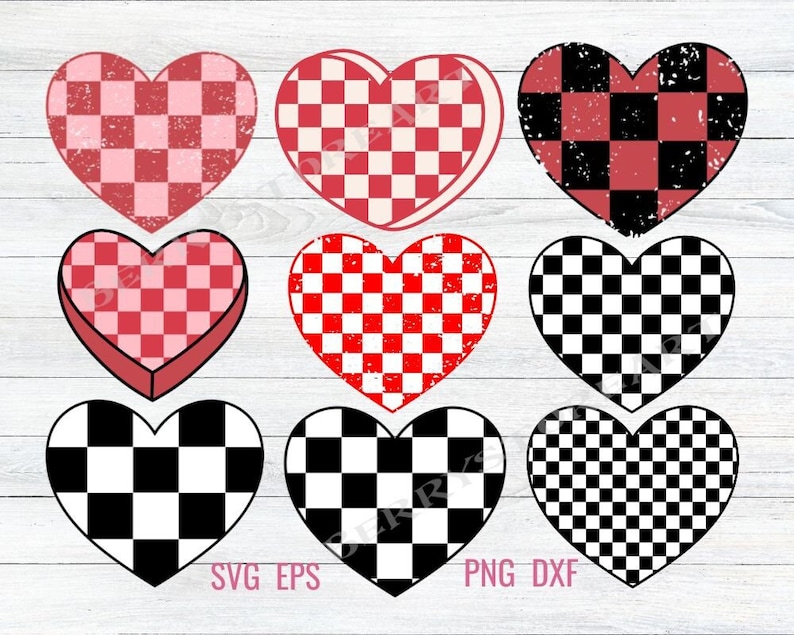Checkered Heart Svg Bundle: Cut Files Silhouette Cricut - Etsy