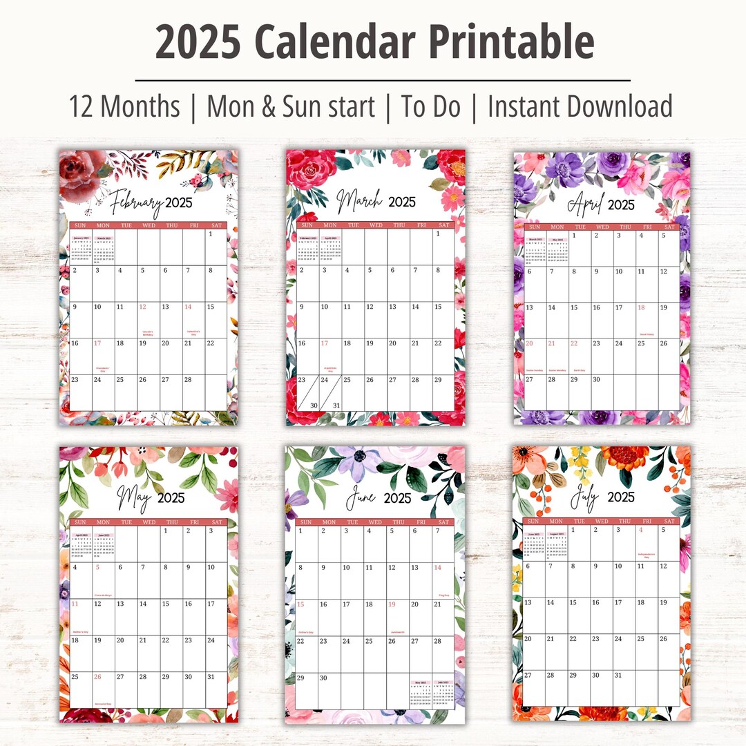 2025 Floral Watercolor Mini Calendar: Printable Desk & Wall Planner - Etsy