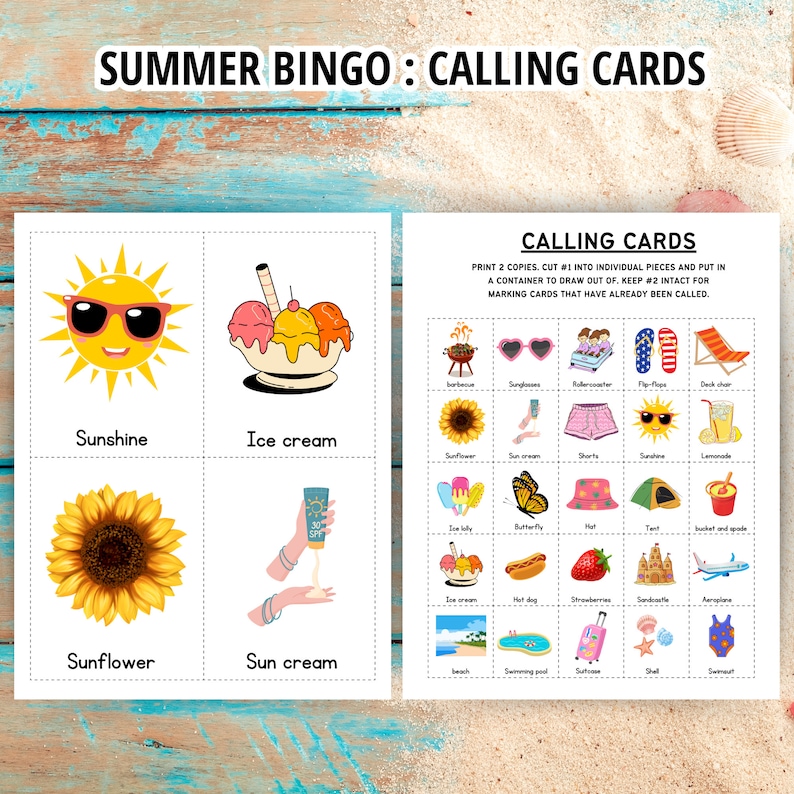 30 Summer Bingo Cards, Summer Vacation Game, Printable Bingo Game ...