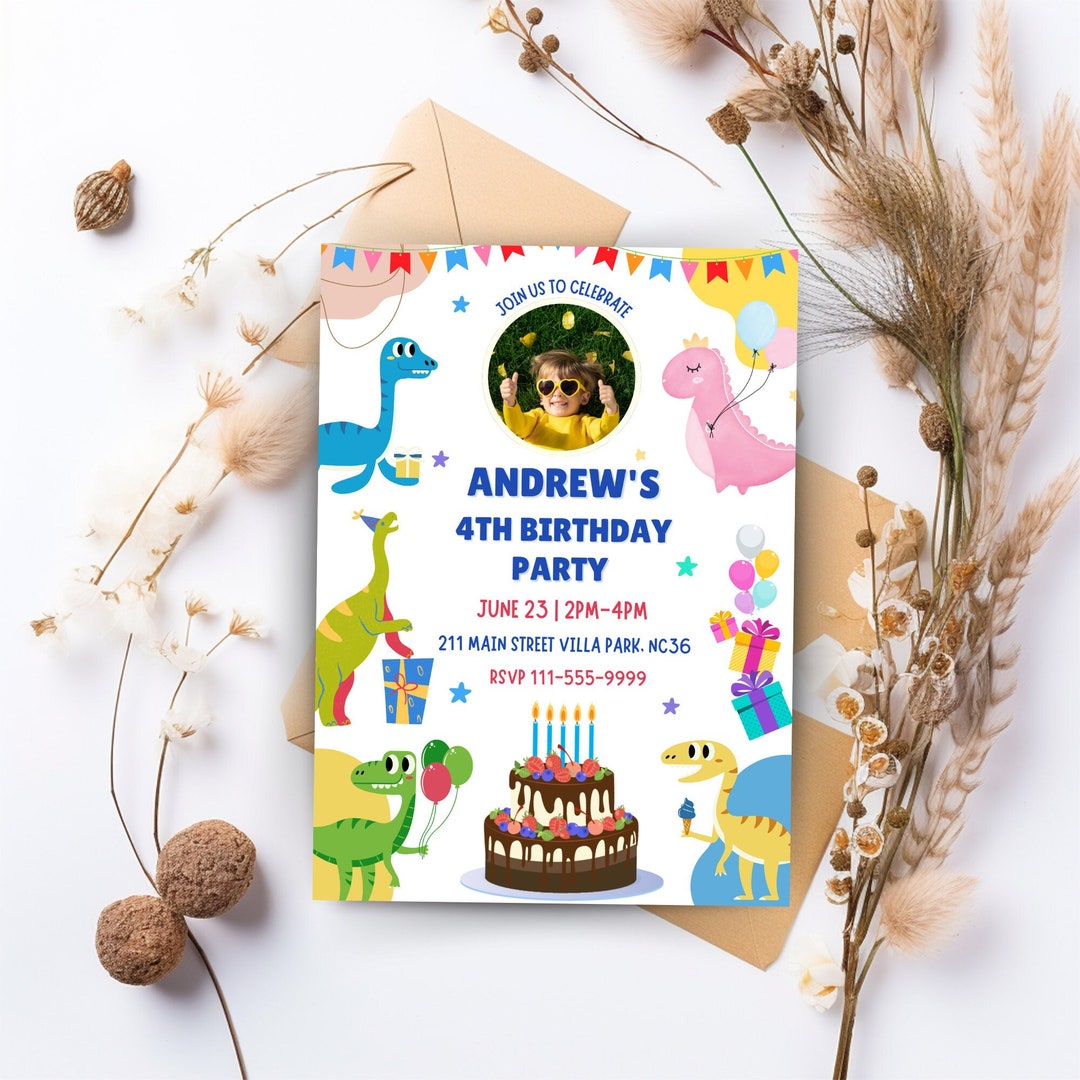 Editable Dinosaur Birthday Invitation Template for Kids (digital ...