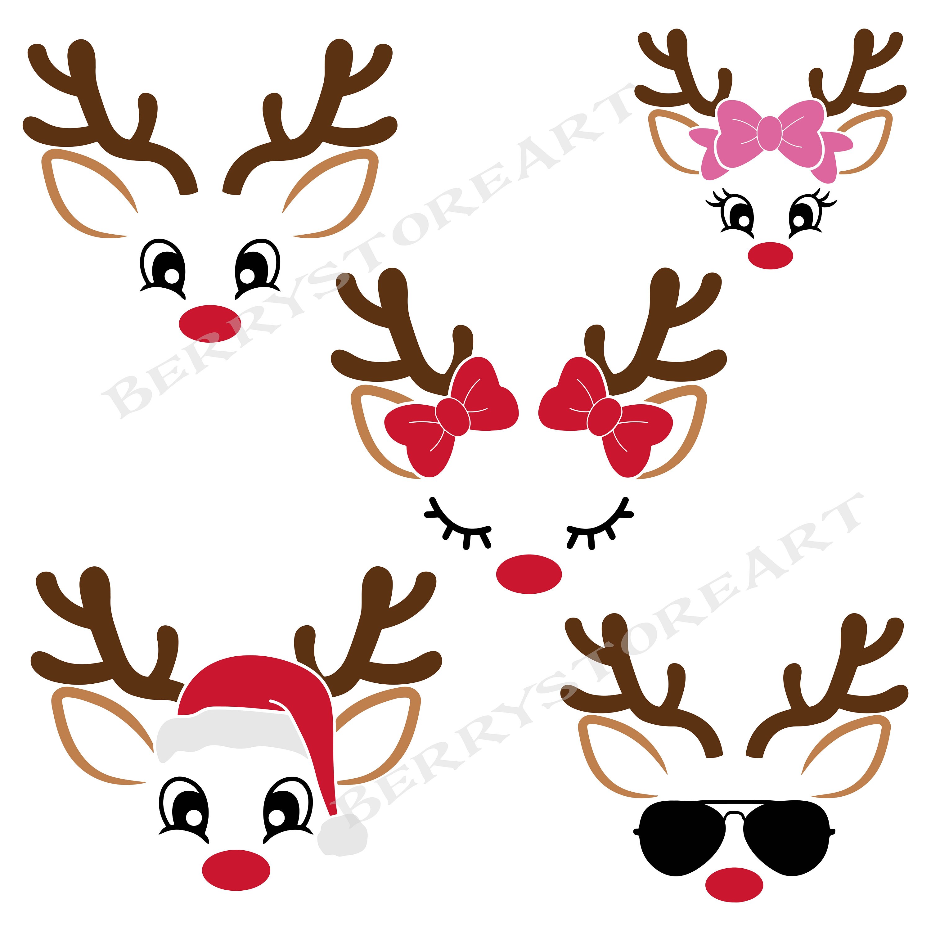 Christmas Reindeer Faces SVG Bundle: Holiday Clip Art - Etsy