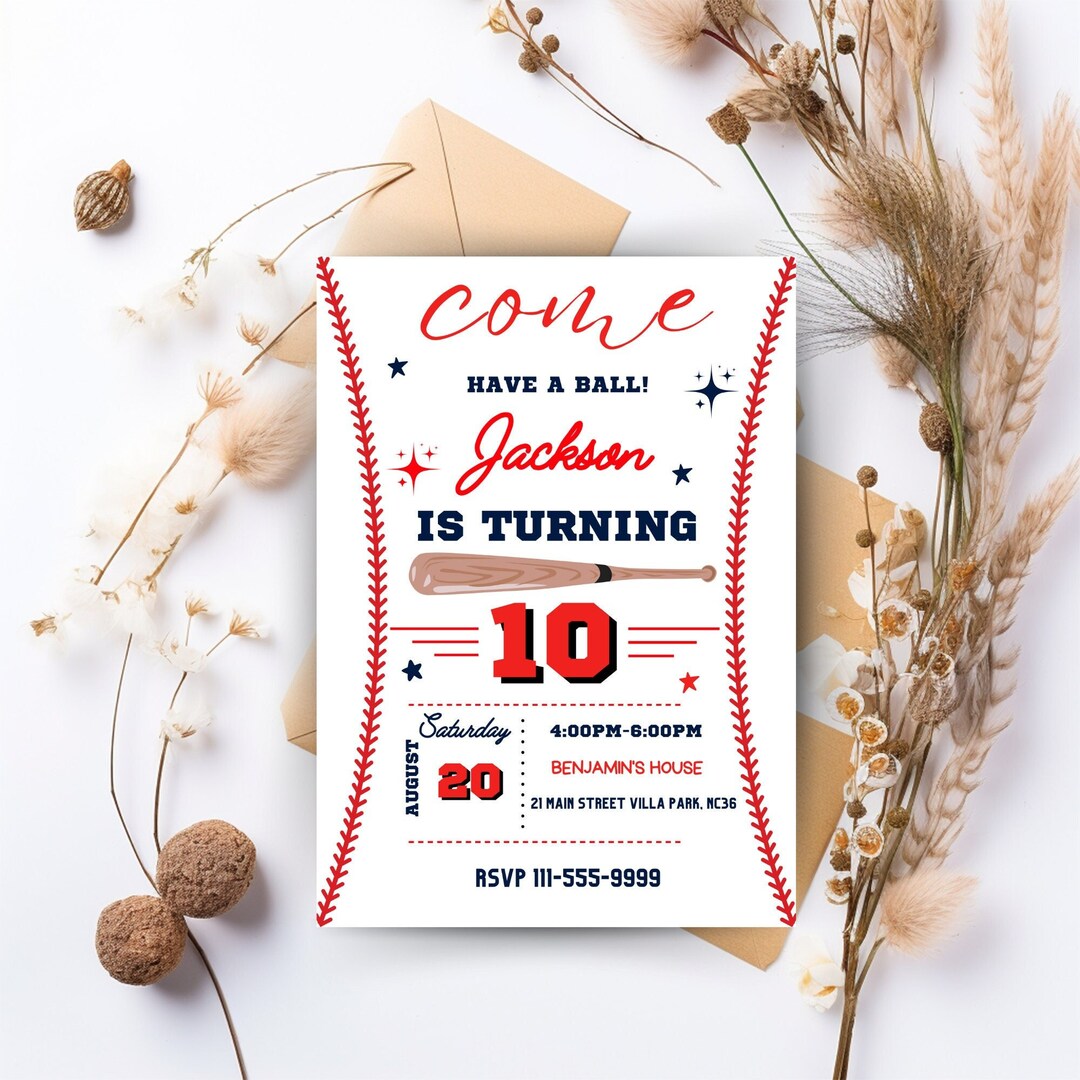 Editable Baseball Birthday Invitation: Canva Template - Etsy
