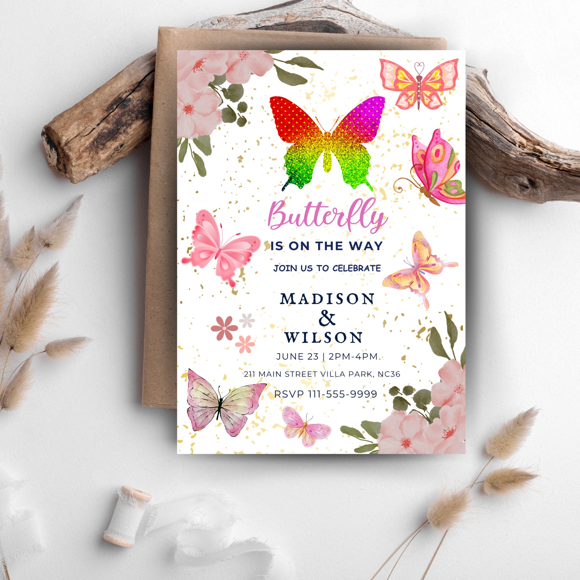 Editable Butterfly Birthday Invitation, 1st Birthday Invite, Floral ...
