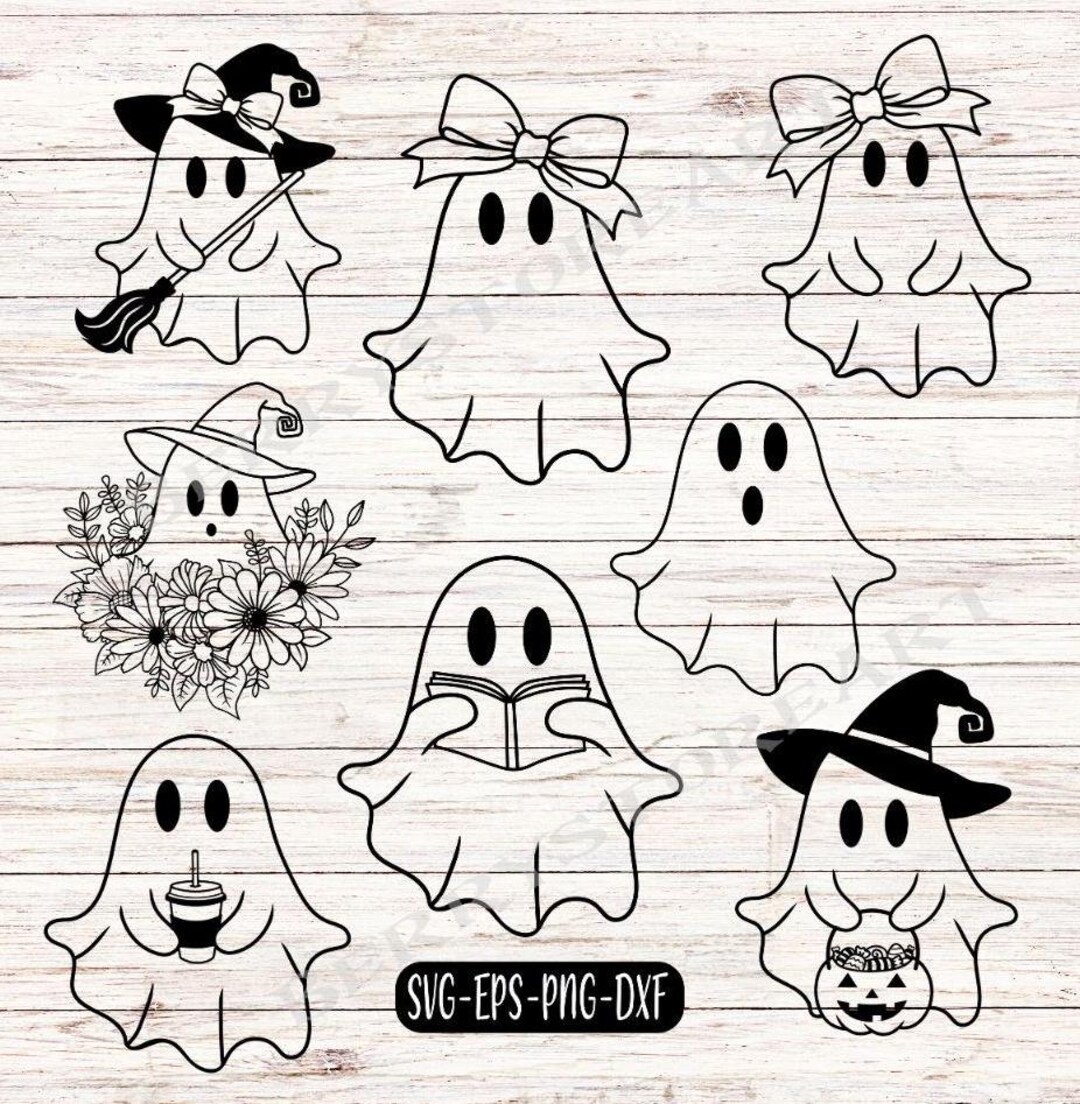 Spooky Ghost SVG Bundle, Halloween Ghost Outline, Coffee, Pumpkin ...