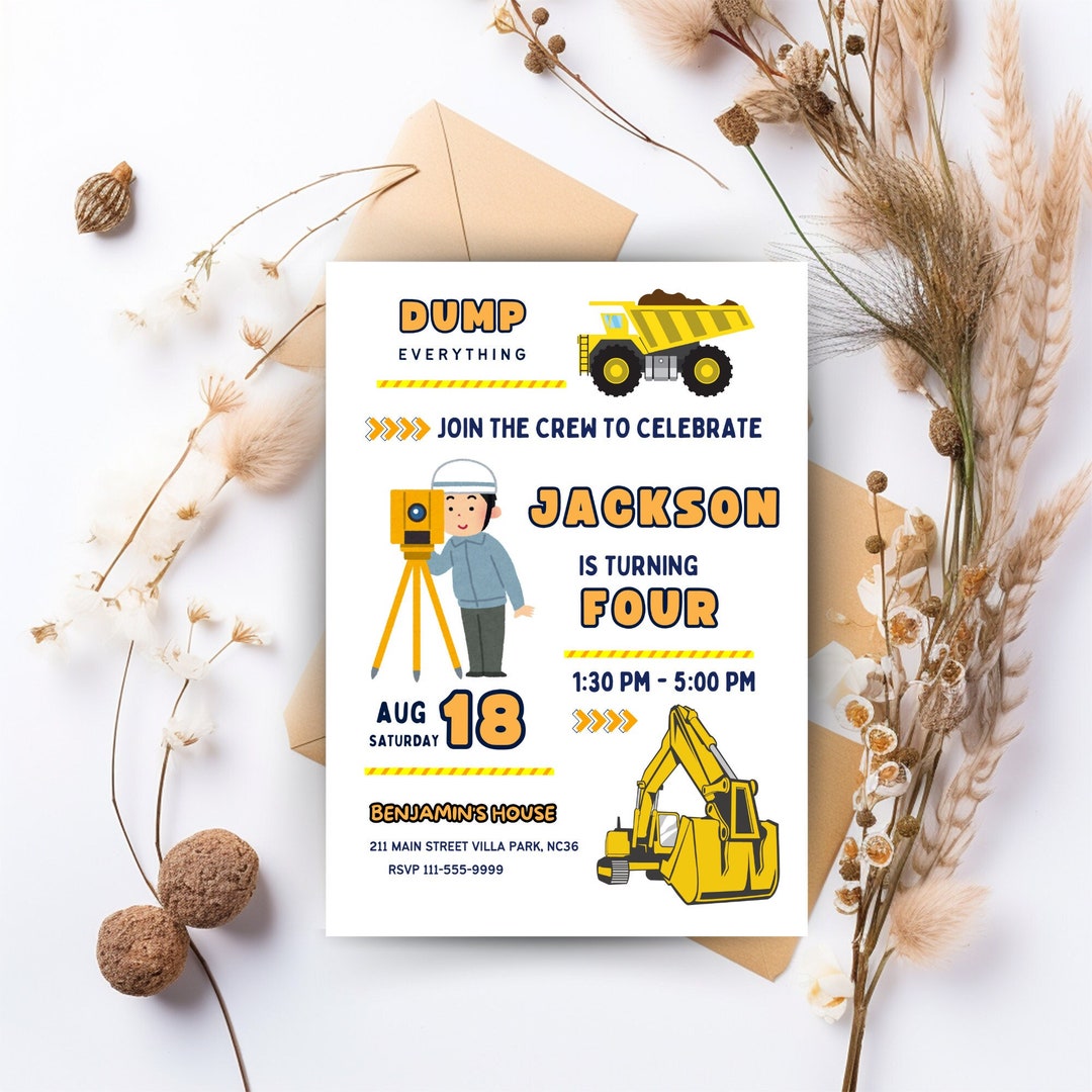 Editable Construction Invitation, Construction Birthday Invitations ...