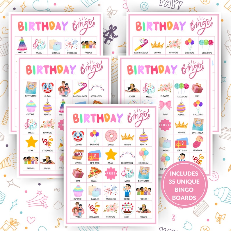Birthday Bingo Game: 35 Unique Cards, Kid's Party Activity (digital ...