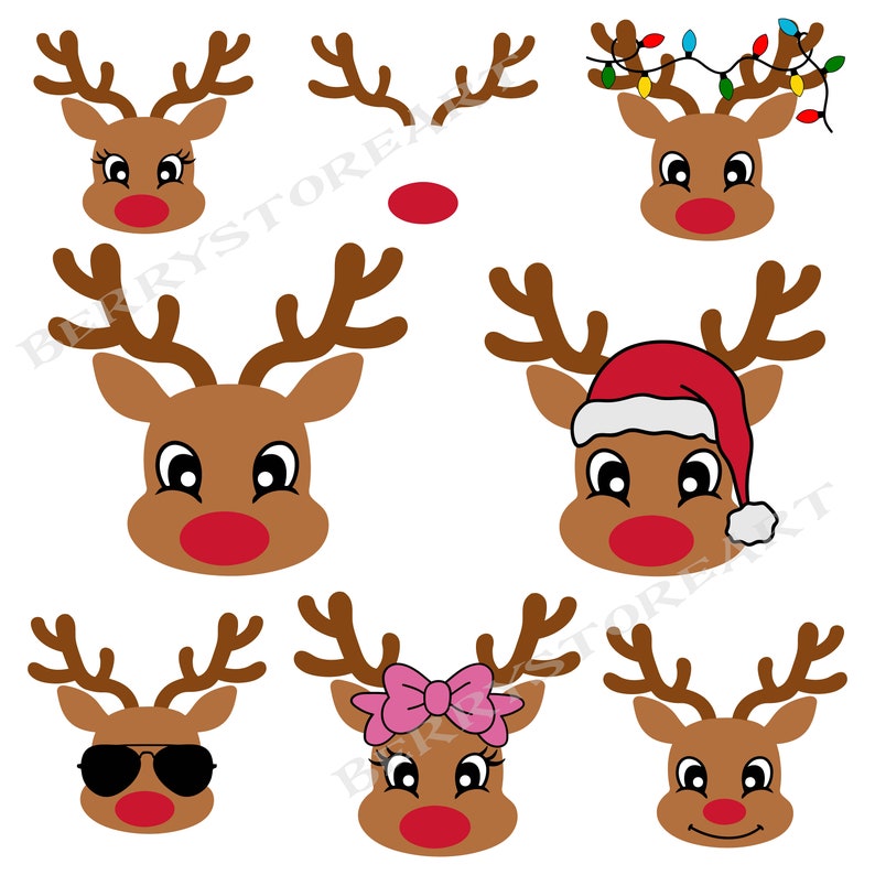 Christmas Reindeer Faces SVG Bundle: Holiday Clip Art - Etsy