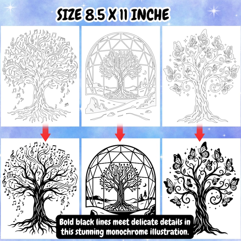 Monochrome Coloring Pages: One Color Tree of Life (PDF, PNG Download ...