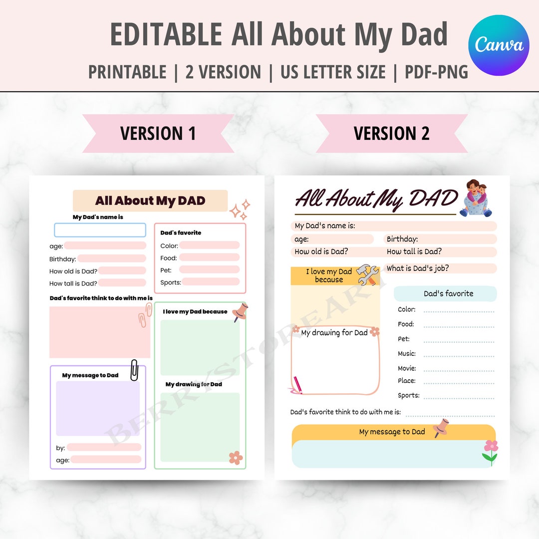All About My Dad Questionnaire, Daddy Father Interview Questionnaire ...