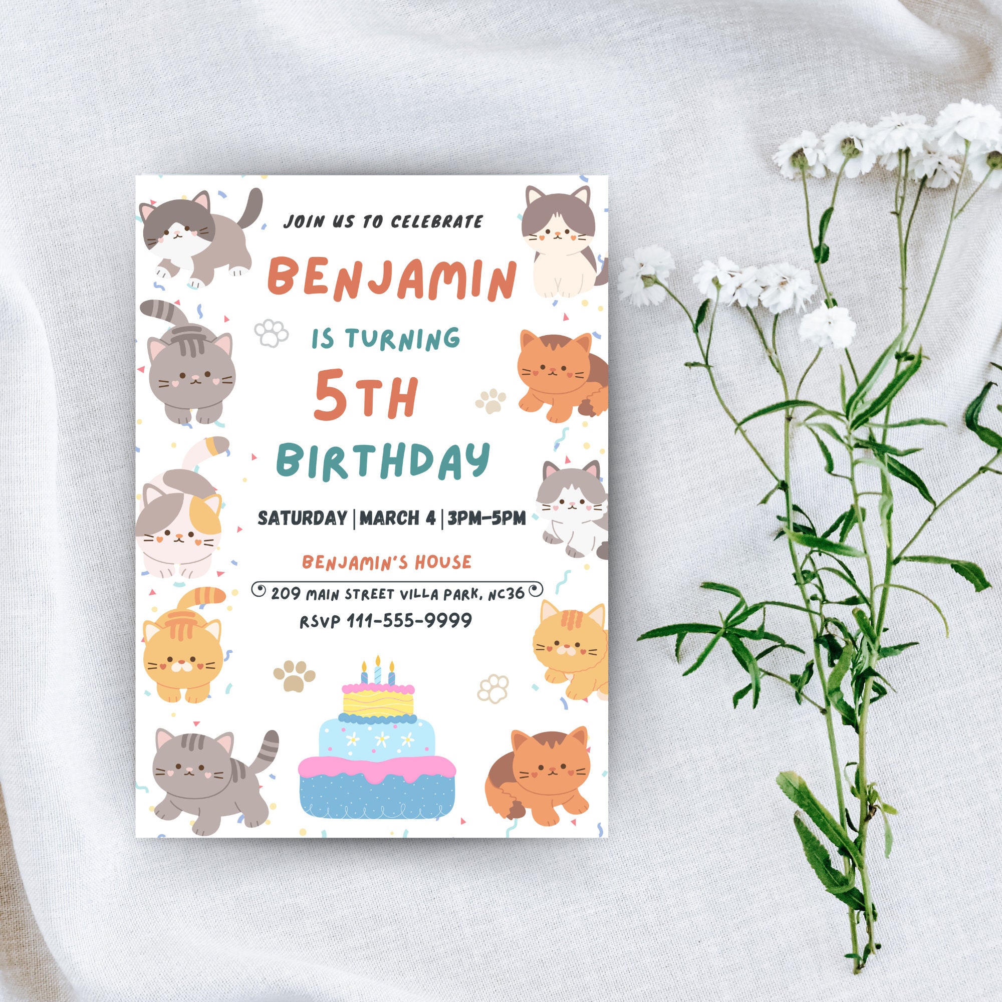 Editable Kitten Birthday Invitation: Cat Party Theme (digital Download ...