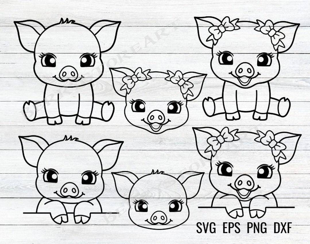 Baby Pig Outline Svg, Cute Pig Svg File, Pig Clipart, Pig Svg Cut Files ...