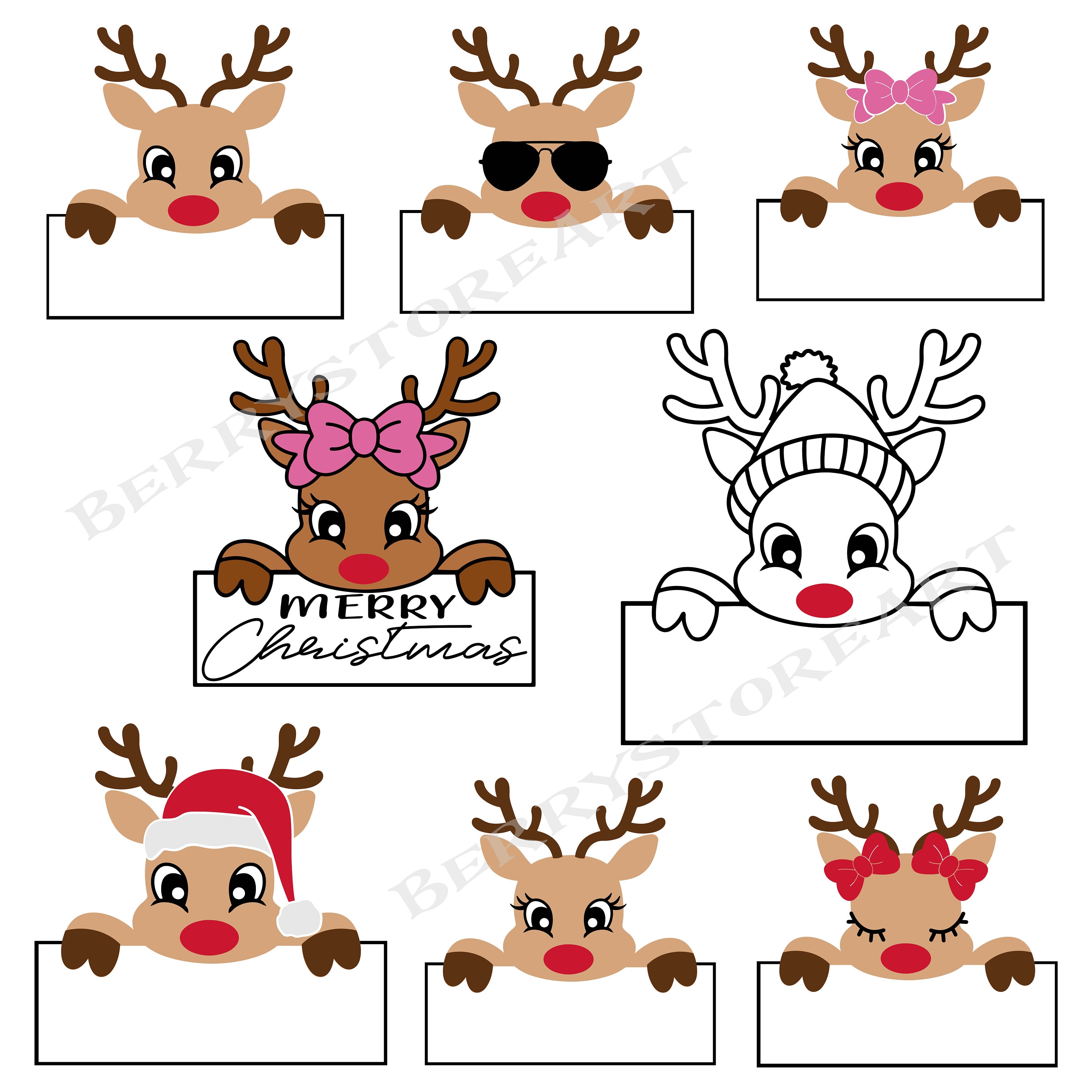 Christmas Reindeer Faces SVG Bundle: Holiday Clip Art - Etsy