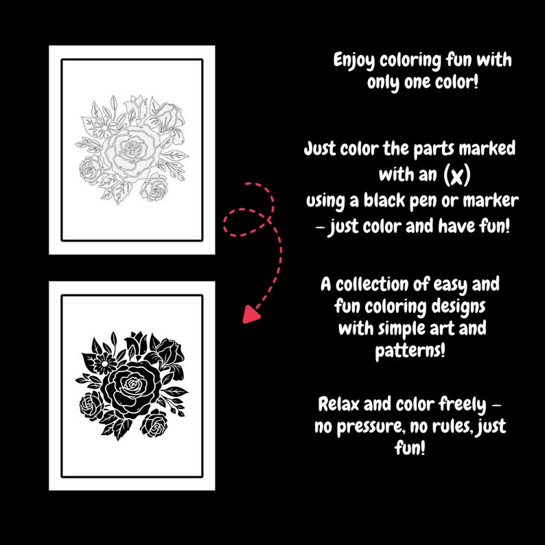 Monochrome Coloring Pages: One Color Botanicals & Flower Relaxation ...