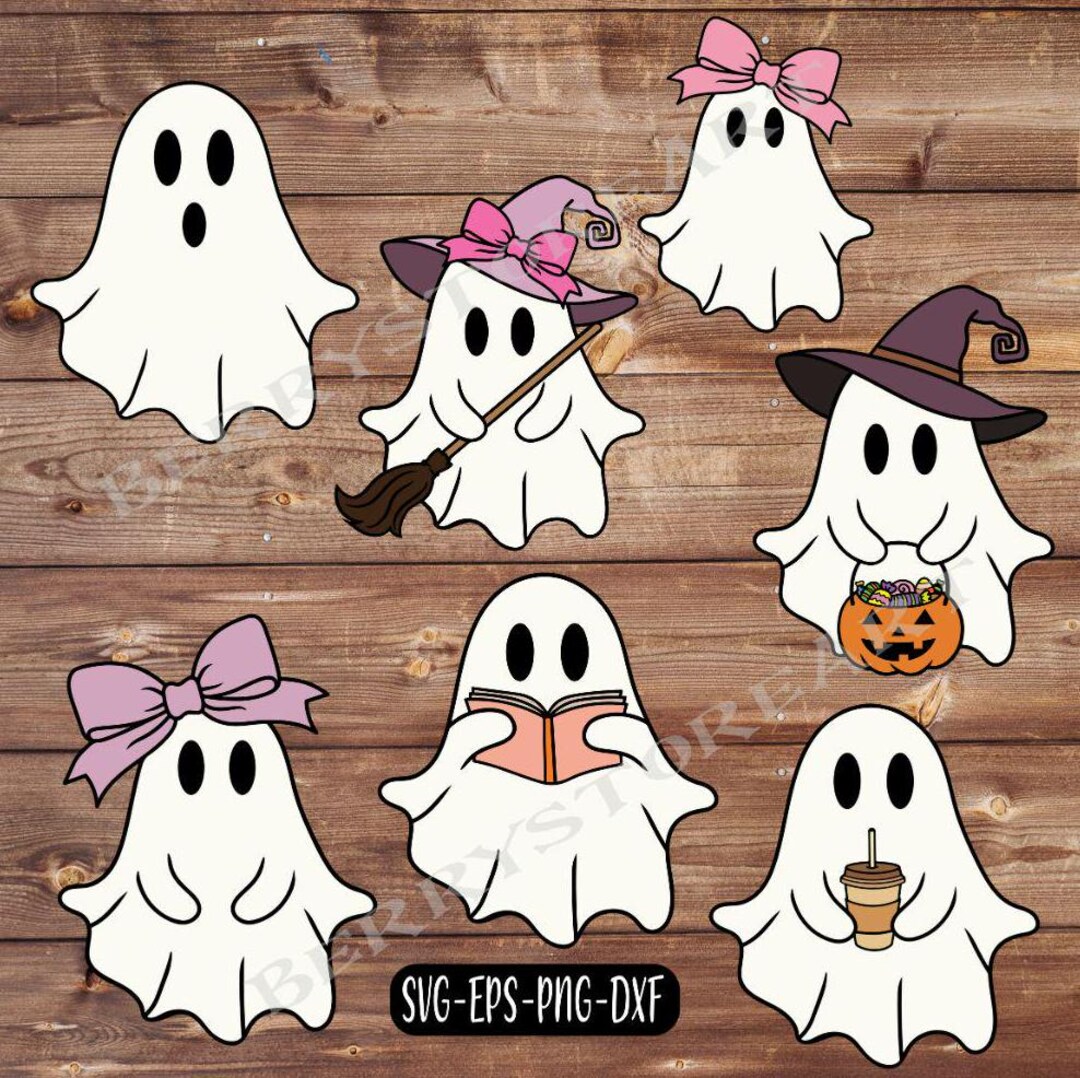 Cute Ghost Svg Bundle: Spooky Halloween With Bow Digital Download - Etsy