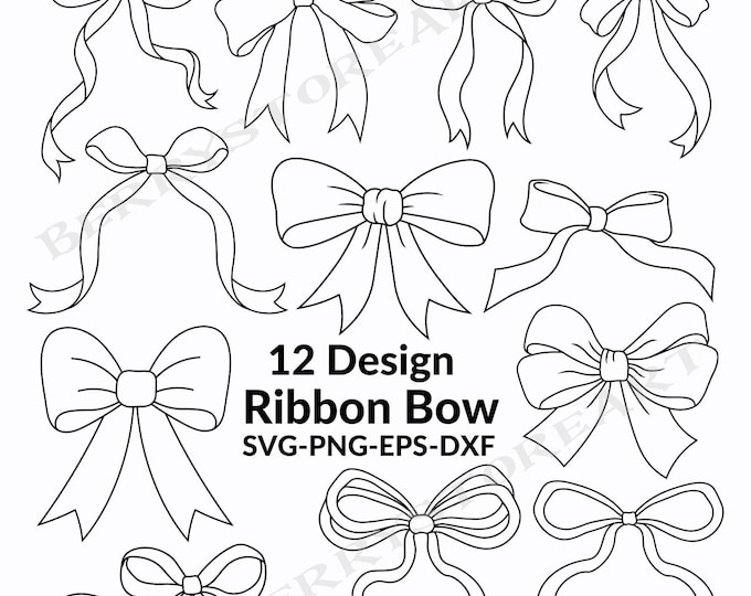 Bow Ribbon SVG Bundle, Ribbon SVG, Bow Svg Png, Hair Bow Svg, Bow Tie ...