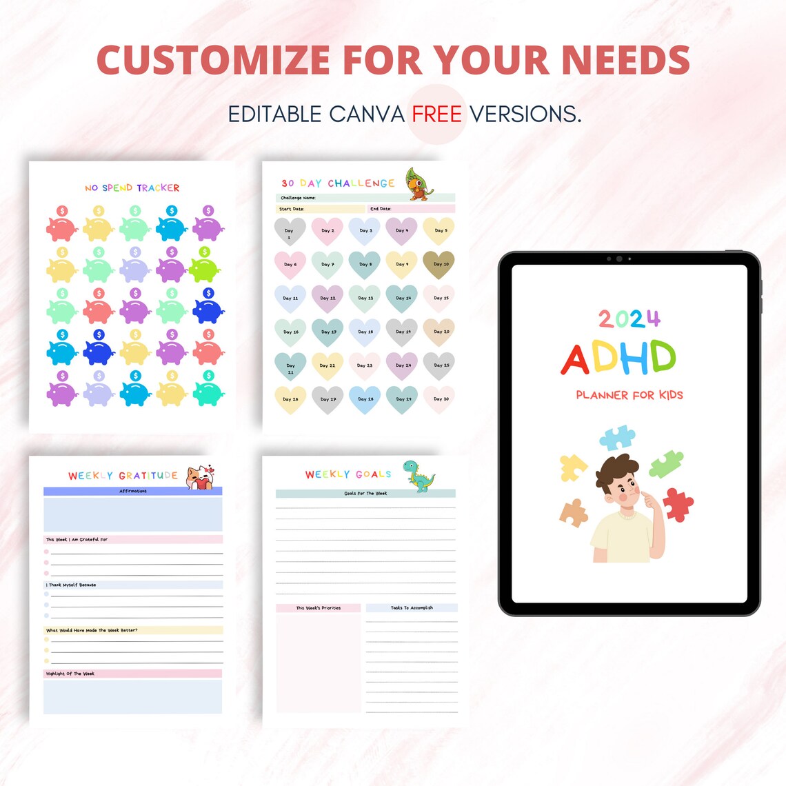 ADHD Planner for Kids: 2024-2026 Daily, Weekly, Monthly PLR Canva ...