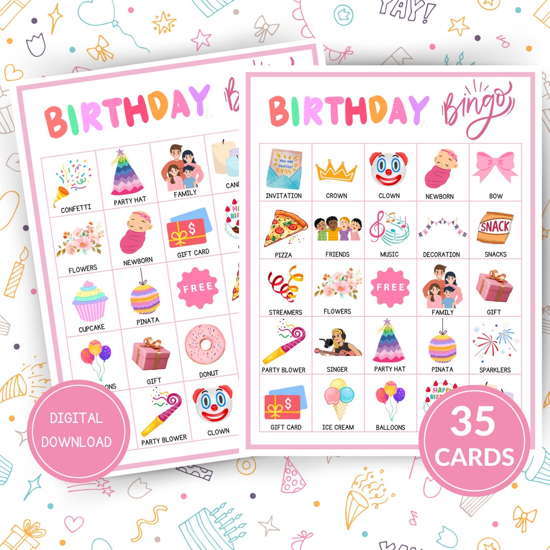 35 Birthday Bingo, Kid's Birthday Party Game, Birthday Activity, Girls ...
