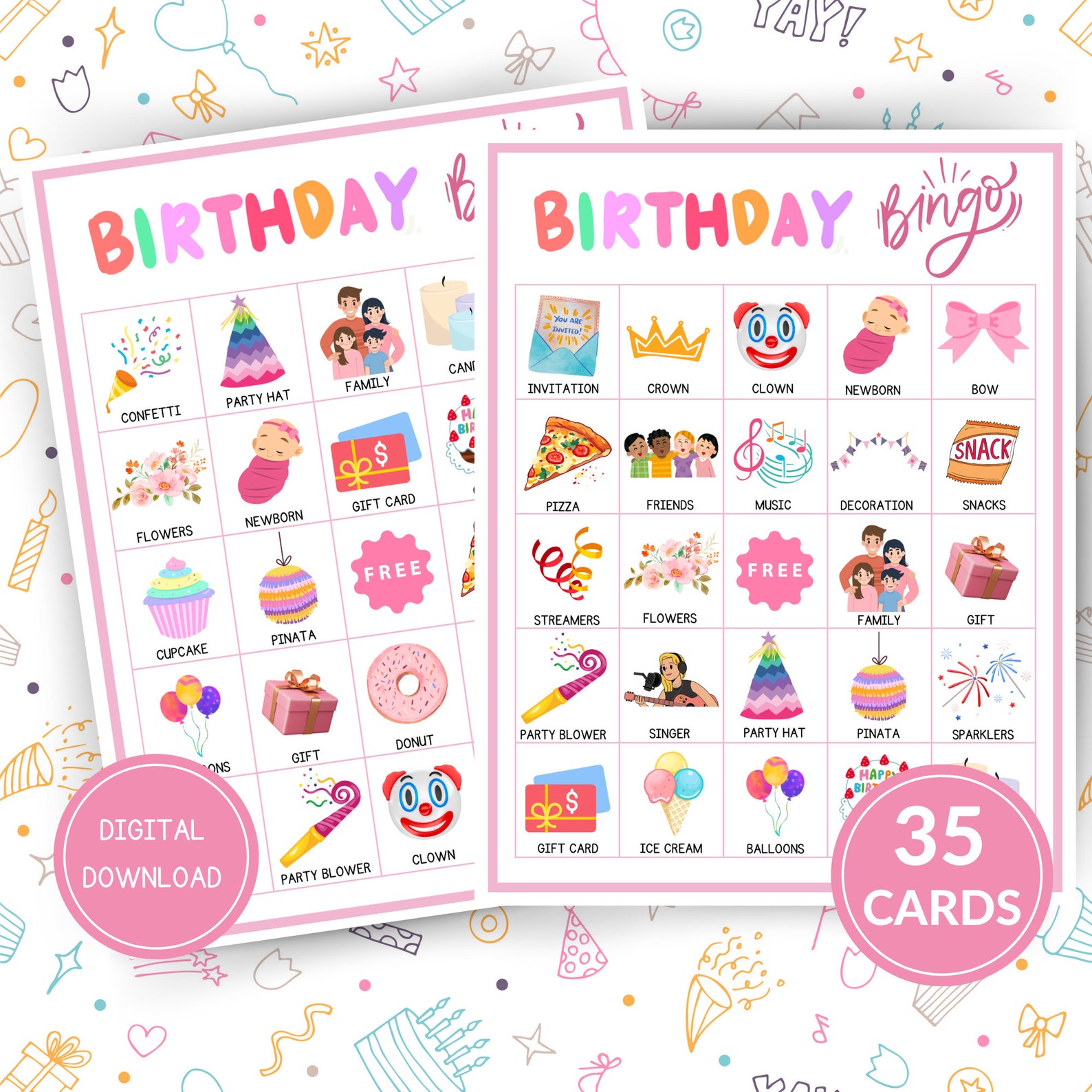 Birthday Bingo Game: 35 Unique Cards, Kid's Party Activity (digital ...