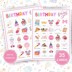35 Birthday Bingo, Kid's Birthday Party Game, Birthday Activity, Girls ...