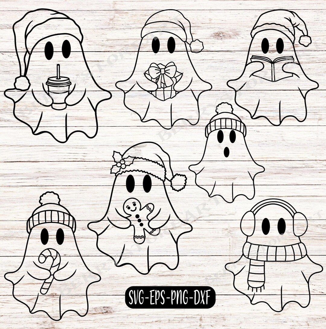 Christmas Ghost Svg Bundle, Christmas Ghost Outline, Christmas Ghost ...