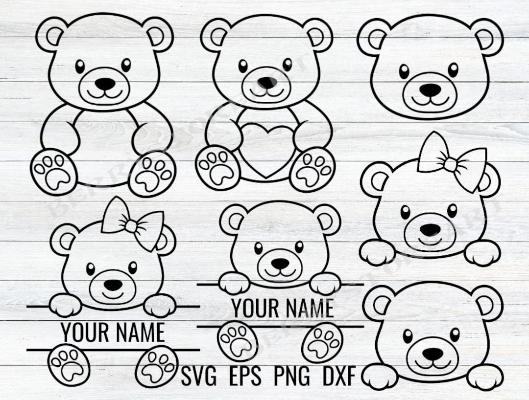 Teddy Bear Outline SVG: Bear Clipart, Split Monogram - Etsy