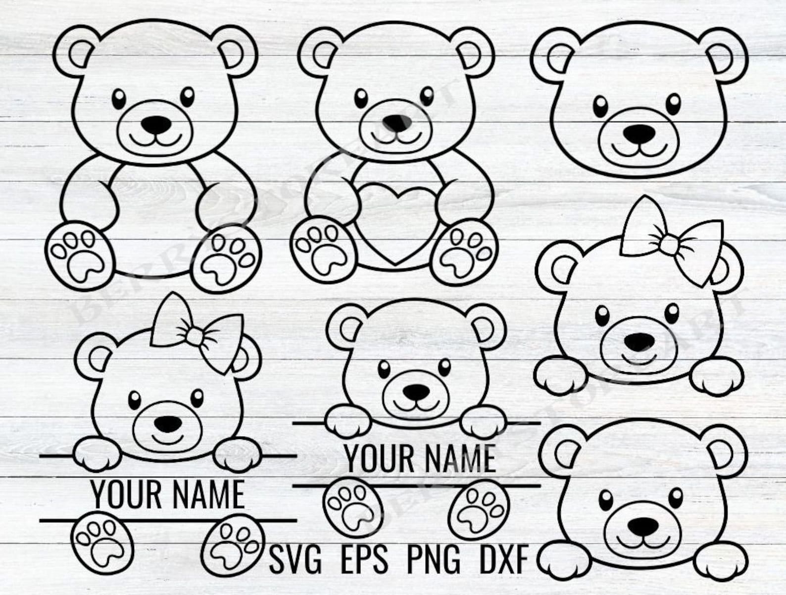 Teddy Bear Outline SVG: Bear Clipart, Split Monogram - Etsy