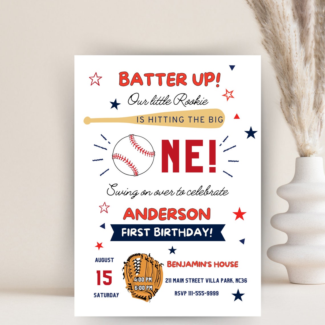 Editable Baseball First Birthday Invitation, Birthday Party, Template ...