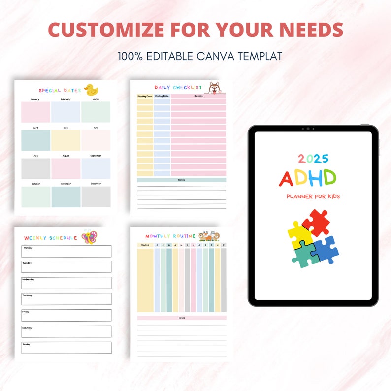 ADHD Planner for Kids: 2024-2026 Daily, Weekly, Monthly PLR Canva ...