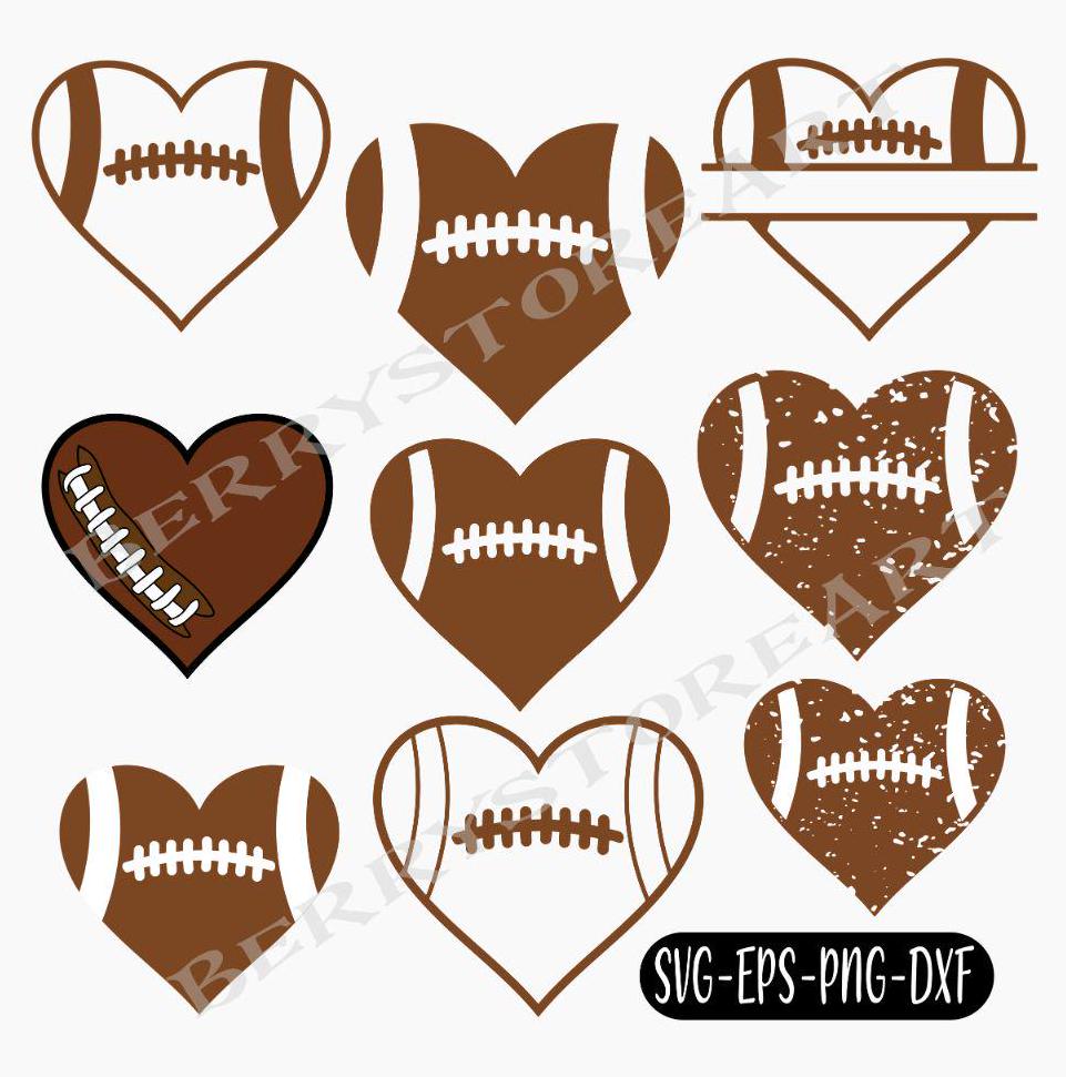 Football Heart SVG: Love Vector Cut Files - Etsy