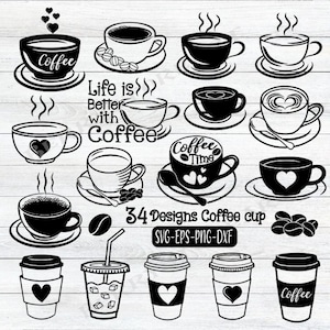 Coffee Cup SVG Bundle: 34 Designs, Clipart Vector Cut Files - Etsy