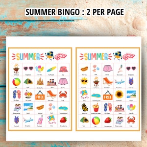 30 Summer Bingo Cards, Summer Vacation Game, Printable Bingo Game ...