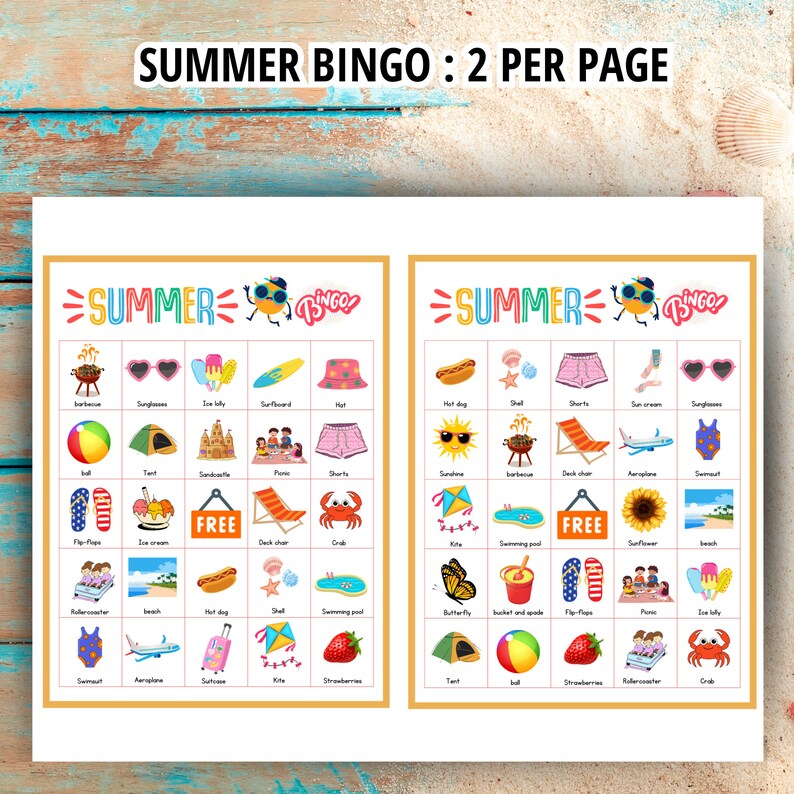 30 Summer Bingo Cards, Summer Vacation Game, Printable Bingo Game ...