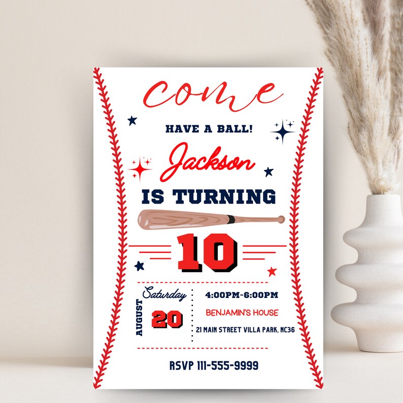 Editable Baseball Birthday Invitation, Baseball Birthday Party ...