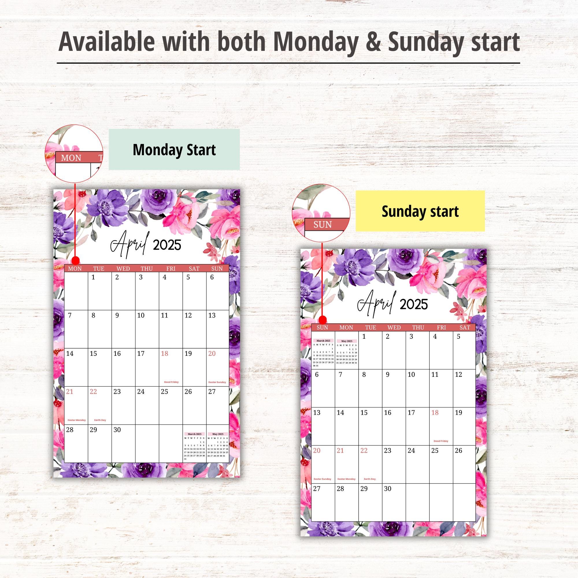 2025 Floral Watercolor Mini Calendar: Printable Desk & Wall Planner - Etsy