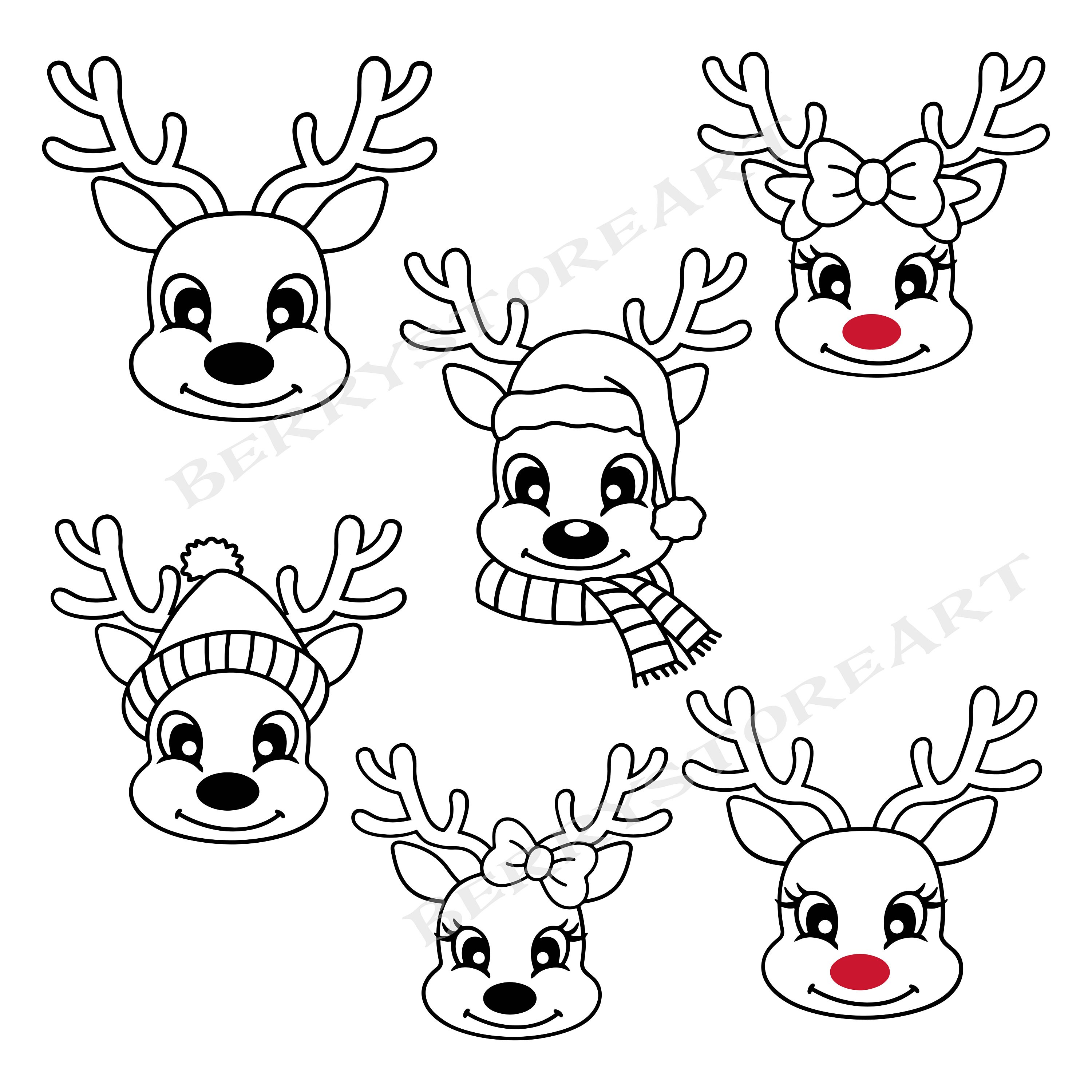 Christmas Reindeer Faces SVG Bundle: Holiday Clip Art - Etsy