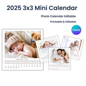 2025 Mini Photo Calendar: Elegant Printable, Editable in Canva (3x3) - Etsy