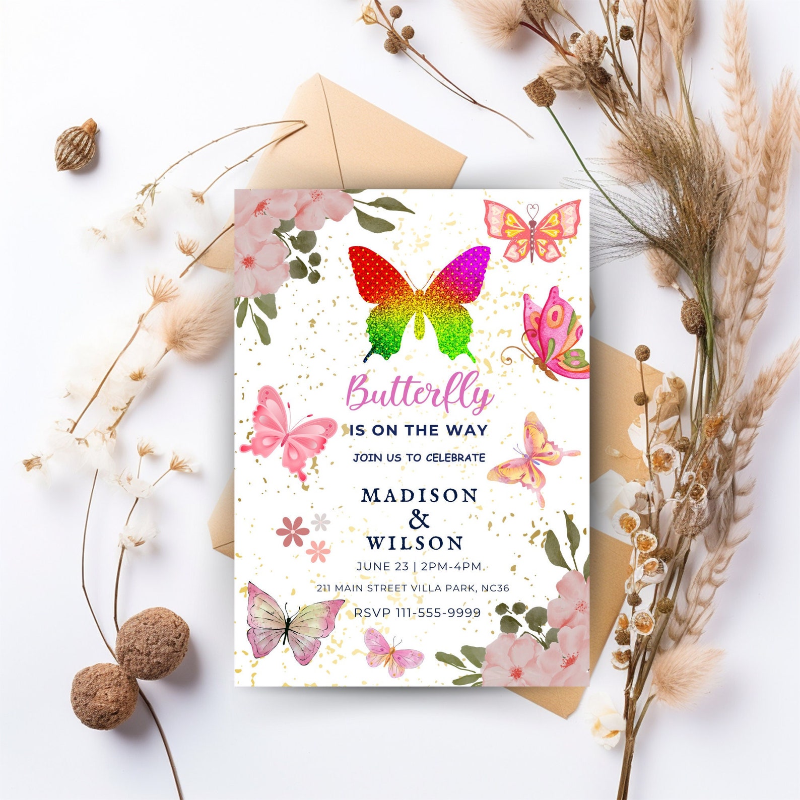 Editable Butterfly Birthday Invitation, 1st Birthday Invite, Floral ...