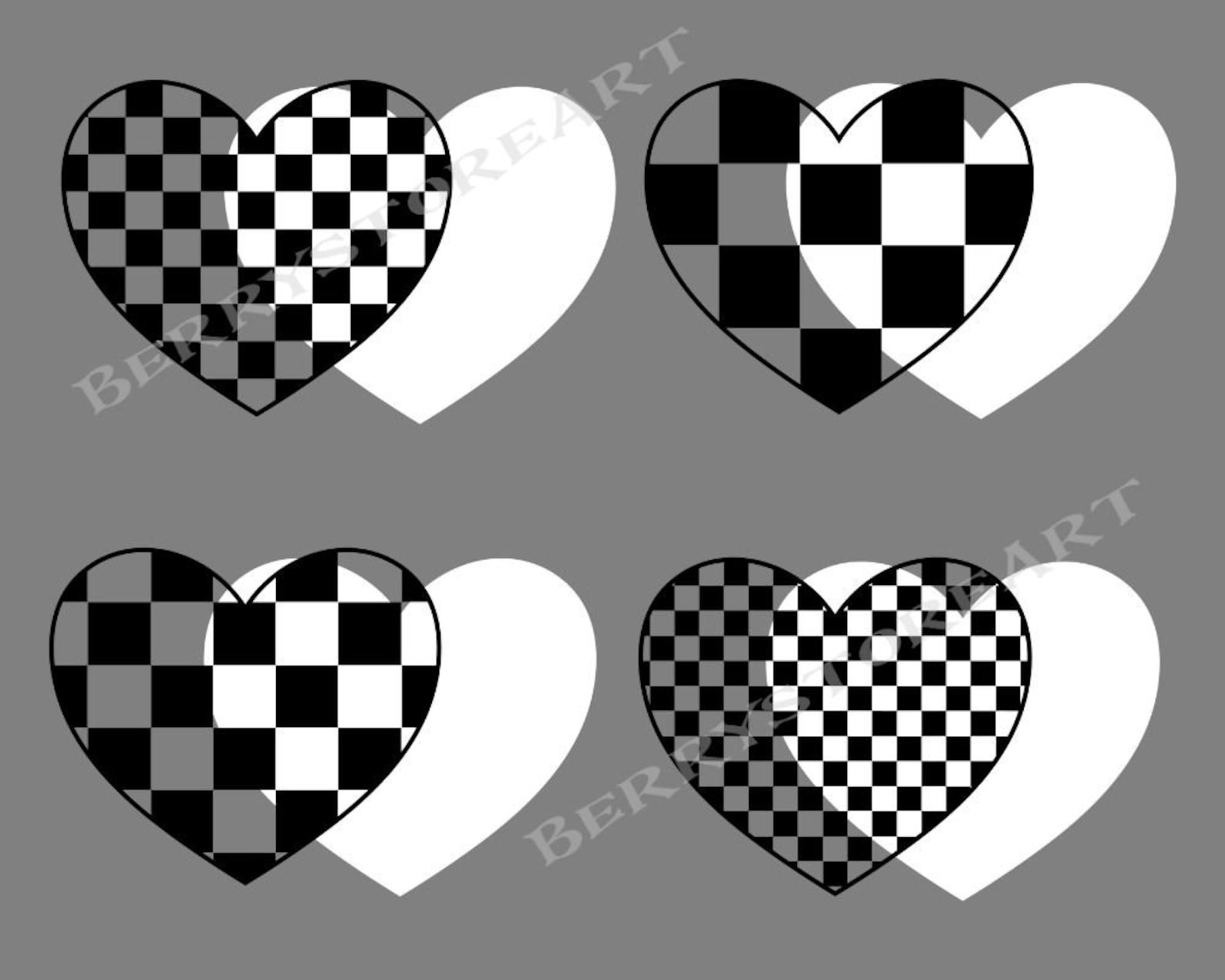 Checkered Heart Svg Bundle: Cut Files Silhouette Cricut - Etsy