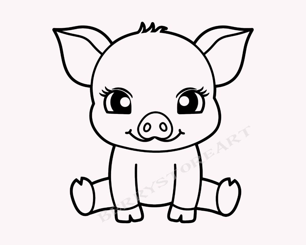 Baby Pig Outline Svg, Cute Pig Svg File, Pig Clipart, Pig Svg Cut Files ...