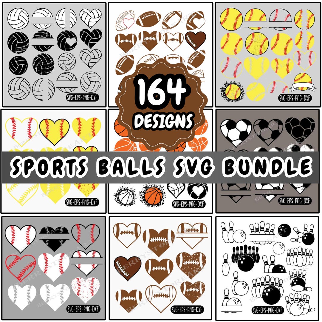 Sports Balls SVG Bundle, Volleyball, Football, Baseball, Basketball ...