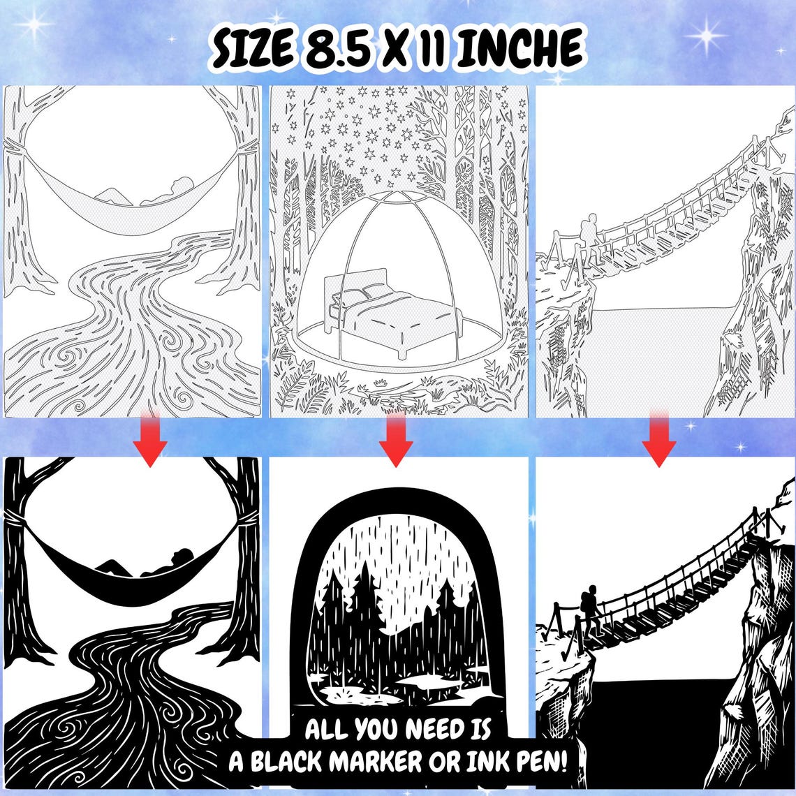 Monochrome Coloring Pages: One Color Nature Escapes (PDF, PNG Download ...